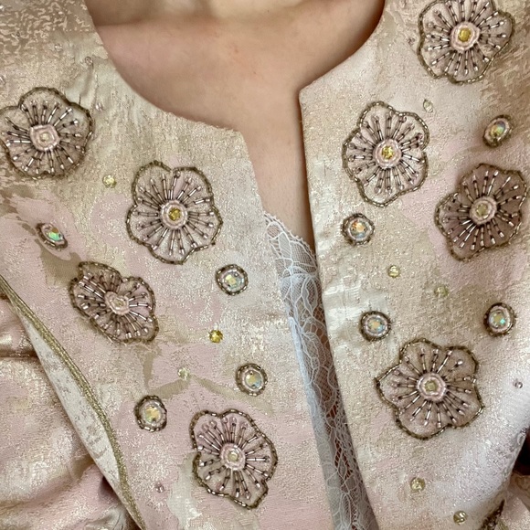 Jackets & Coats | Gold Thread Beaded Blazer Jacket Macaron Pink | Poshmark